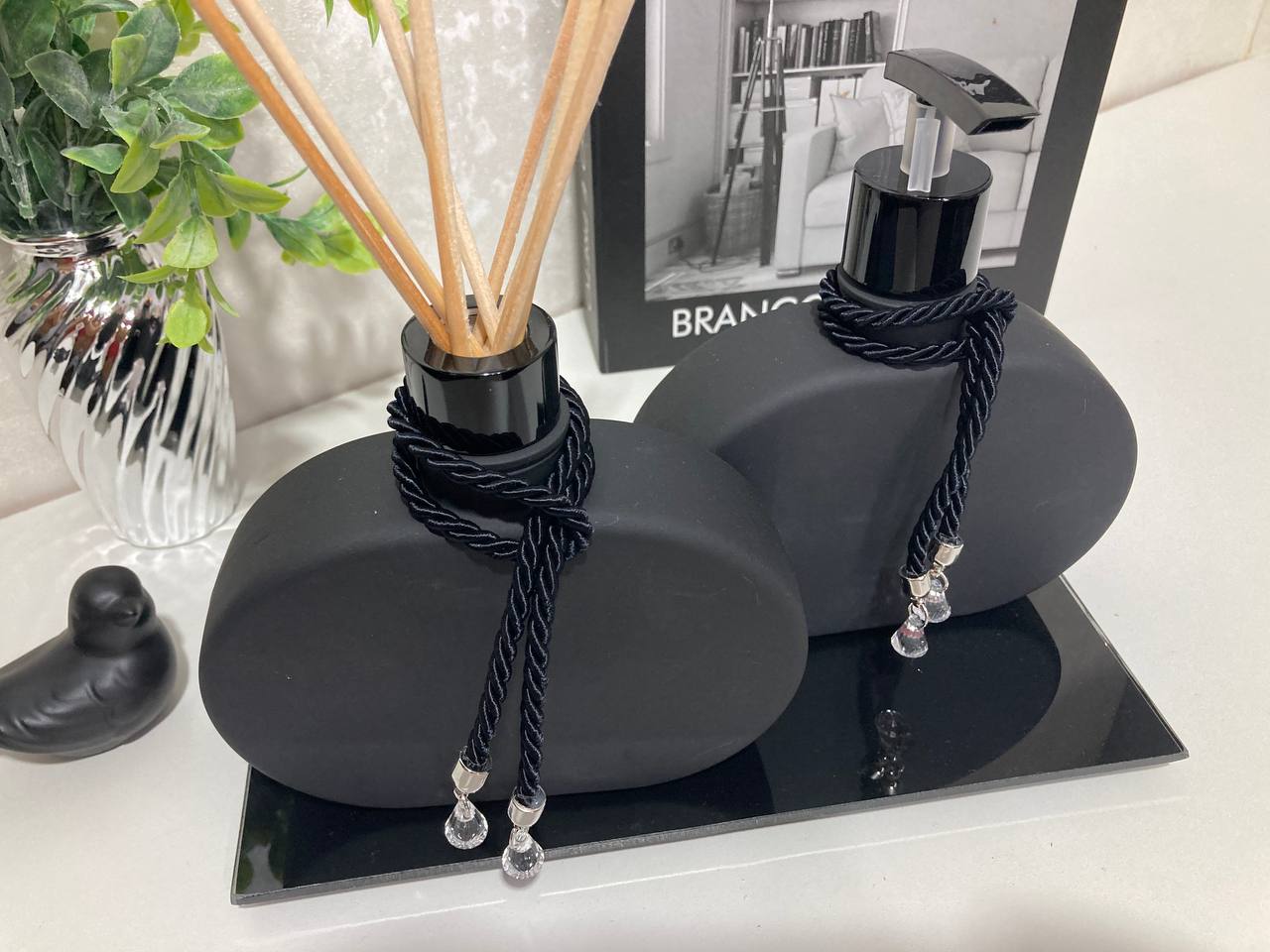 Aromatizador e Saboneteira Jolly Preto Fosco kit completo - KRC HOME DECOR