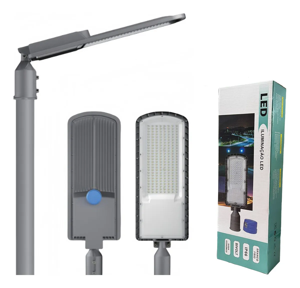 LUMINÁRIA PÚBLICA 300W COM FOTOCÉLULA DE LED BRANCO FRIO PARA POSTE DE ...