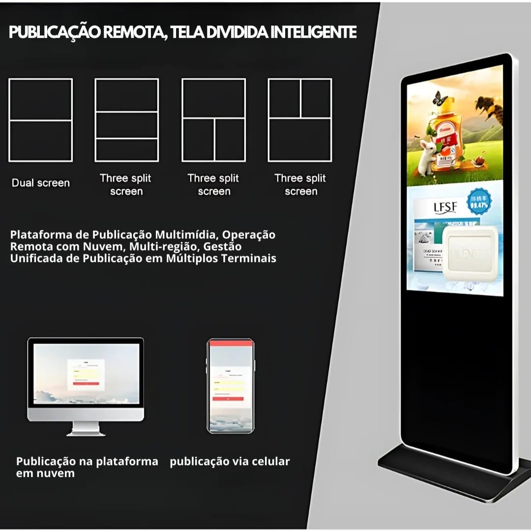 Totem Digital Vertical 43” com Android, WiFi, Bluetooth, Touch e Tela ...