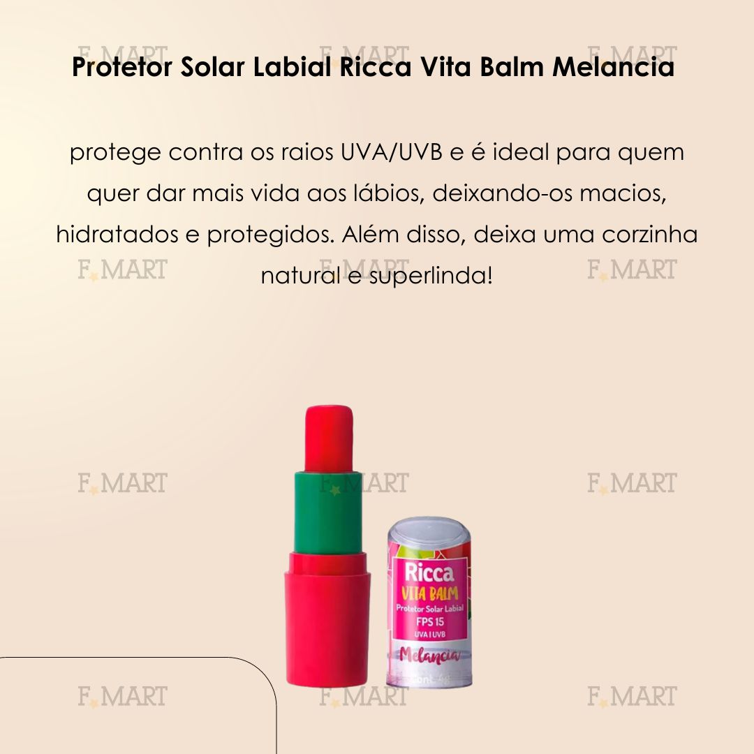 Protetor Solar Labial UVA UVB Ricca FPS15 Melancia Display - Fmart ...
