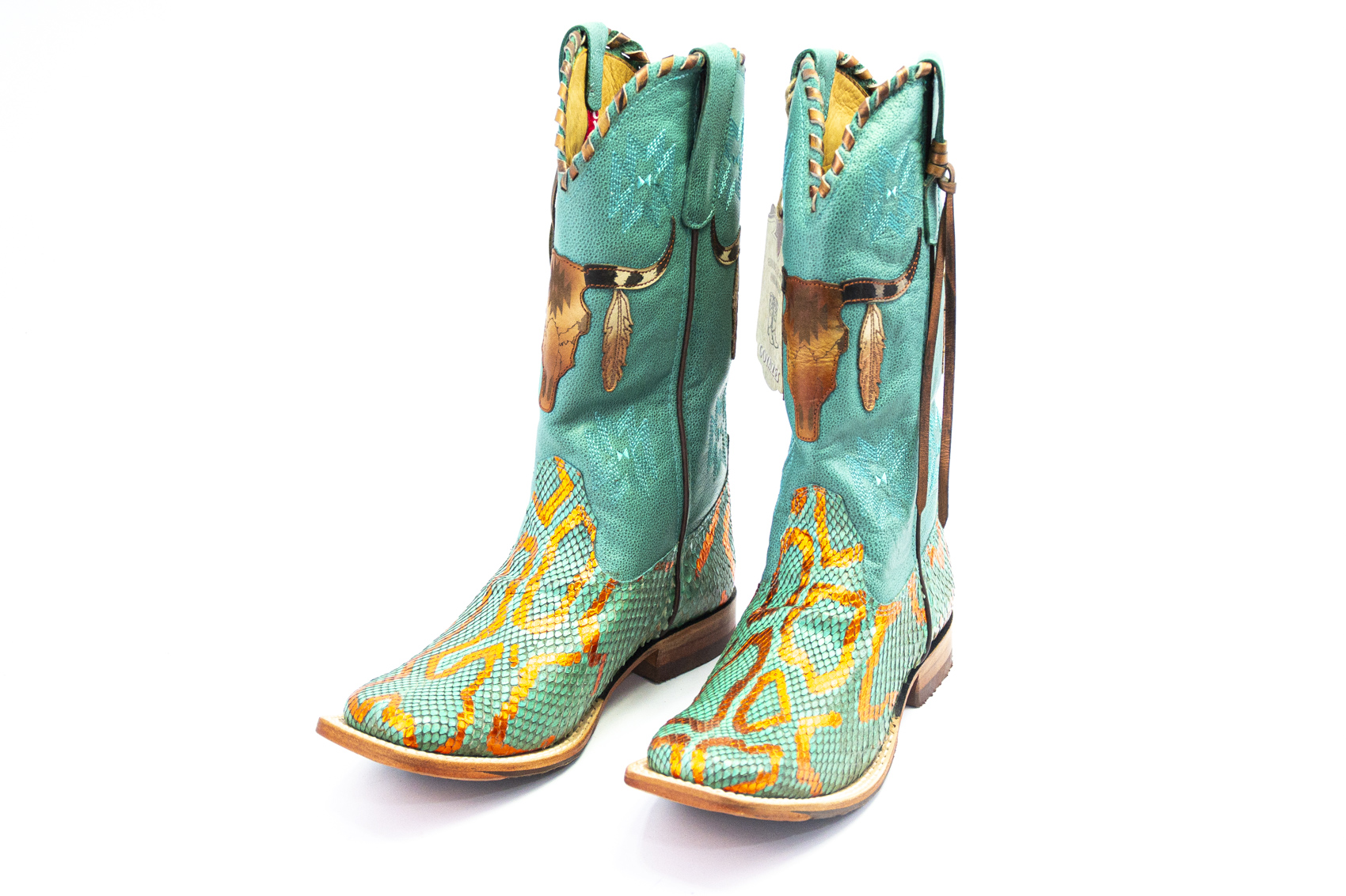 Bota Feminina Goyazes Pyton Azul Dourado - Couro Dolphin Verde ...