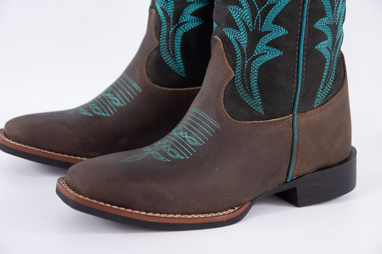 Bota Feminina Austin Solado Flex/ Bico Quadrado/ Cor Tabaco/ Preto ...