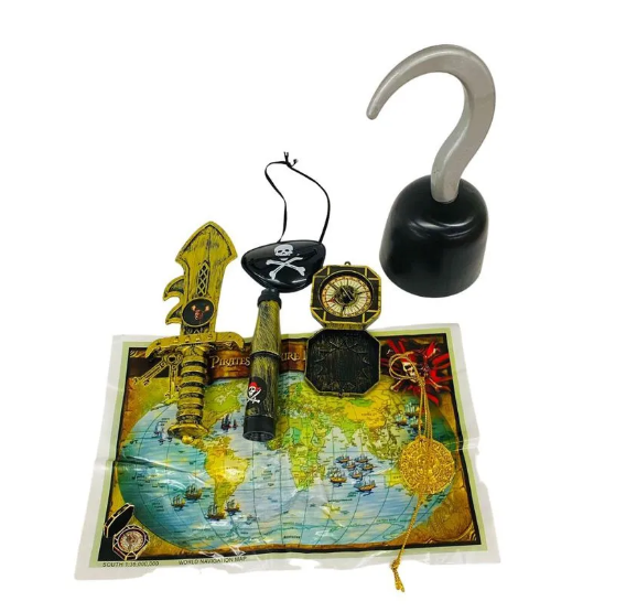 Kit Pirata Mapa Gancho Faca Tapa Olho Luneta Colar Búsula - gigi folia ...