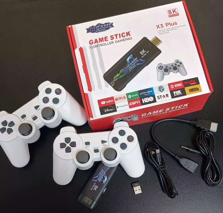 Game Stick Tv Box Android, 8K, Ultra HD, com 2 controles sem fio e 10 ...