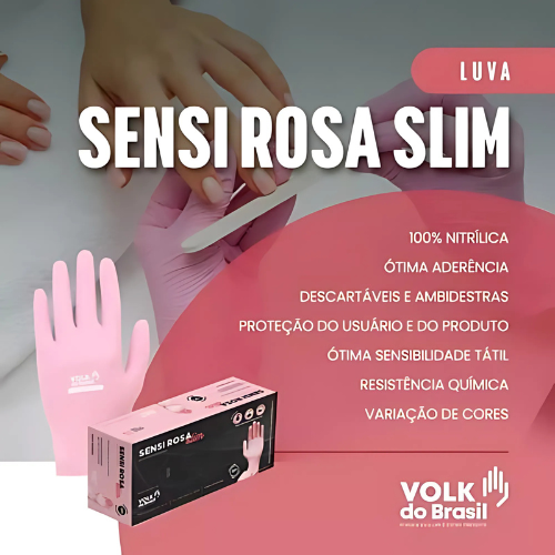 Luva Volk Sensi Rosa Slin Nitlílica Tamanho P Com 100 Unidades - Casa ...