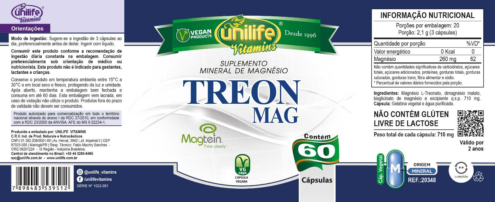 TREON MAG. TREONATO UNILIFE 710MG 60 CAPSULAS - Batel