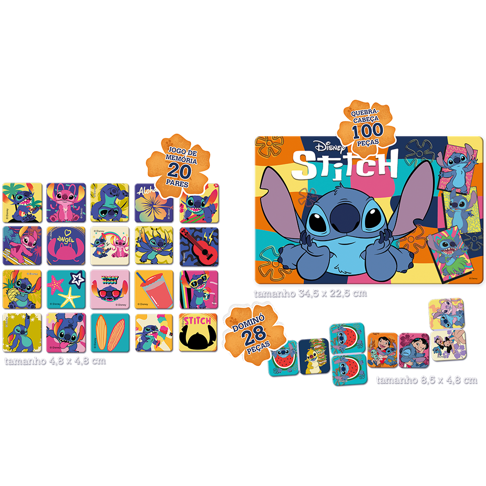 Super Kit Stitch Jogo Da Memória Dominó E Quebra Cabeça Citrino