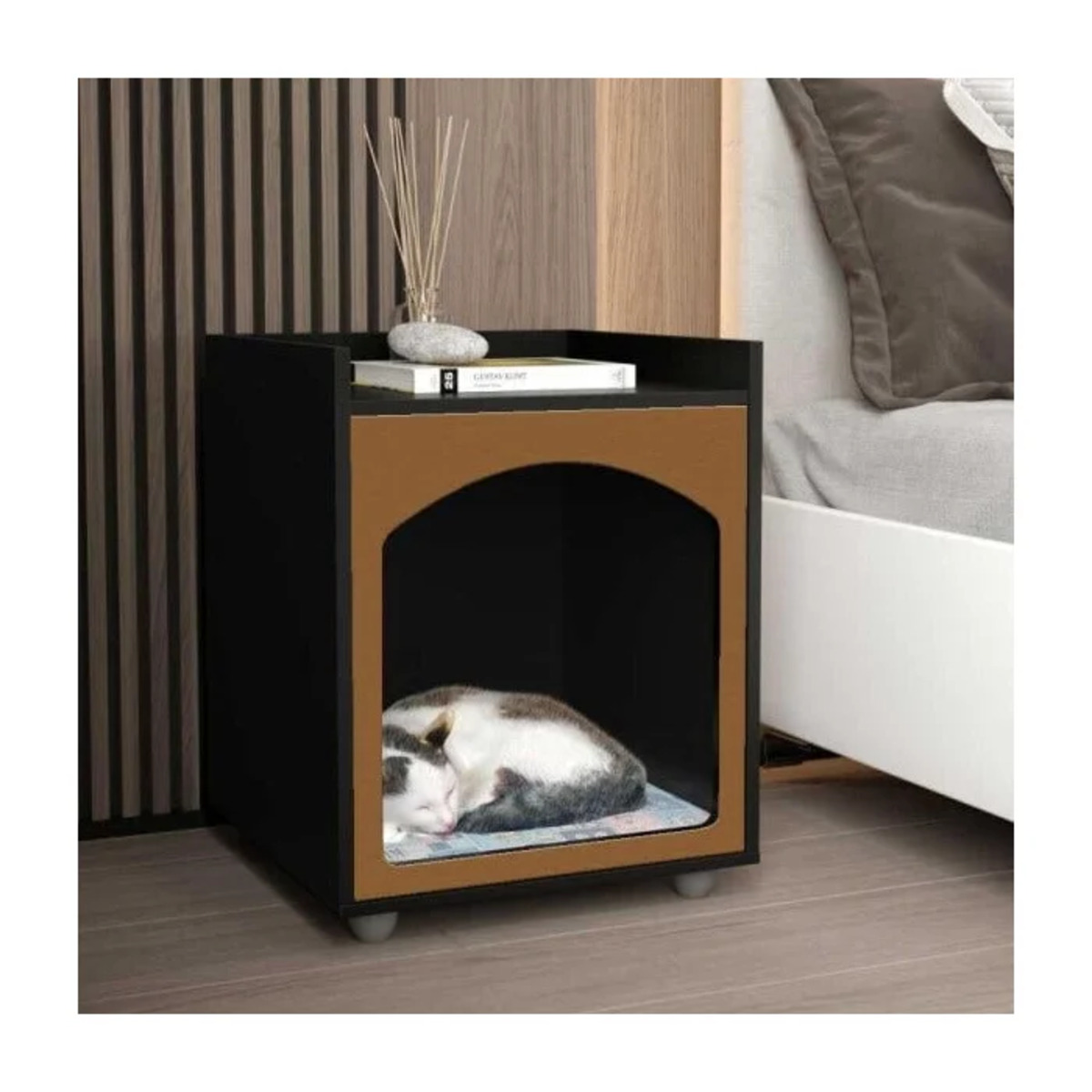 Mesa de Cabeceira Casinha de Cachorro/Gato PET Preto / Freijo - Lika ...