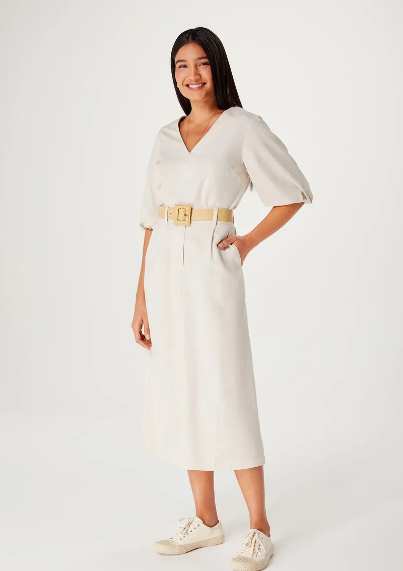 Saia Midi Evasê Cintura Alta Com Linho BEGE - Hering - Meu Exagerado ...