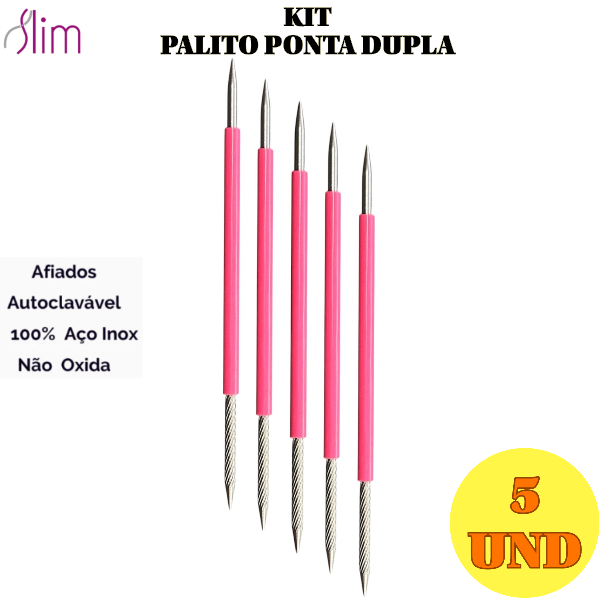 Kit 5 und Palito para cutícula com ponta Dupla emborrachada Açox inox ...