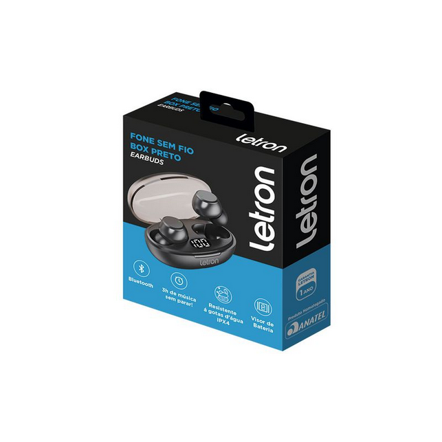 FONE SEM FIO BOX PRETO ESTEREO EARBUDS CASE CARREGADOR BLUETOOTH LETRON ...