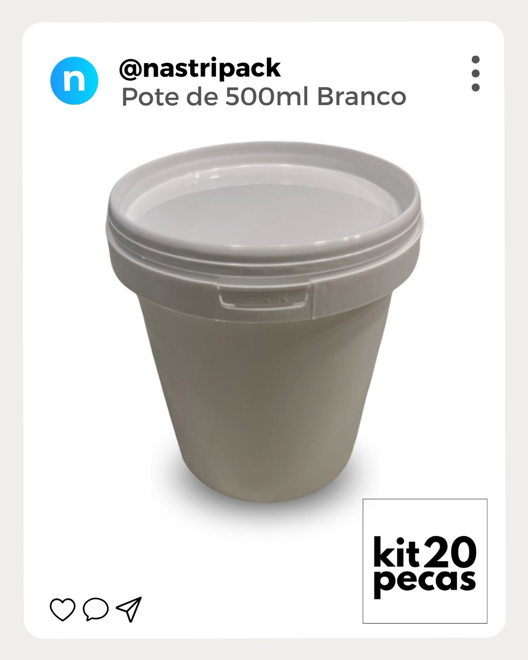 Pote Plastico com Tampa Novo Bpa Free Branco de 500ml da Nastripack - Nastripack Embalagens