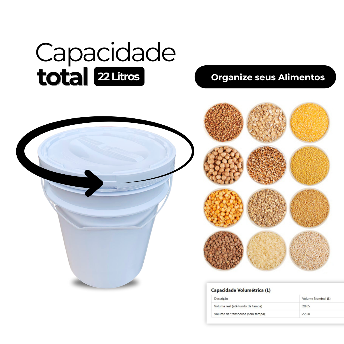 Balde com Tampa de Rosca para Armazenar Alimentos r Produtos Diversos ...