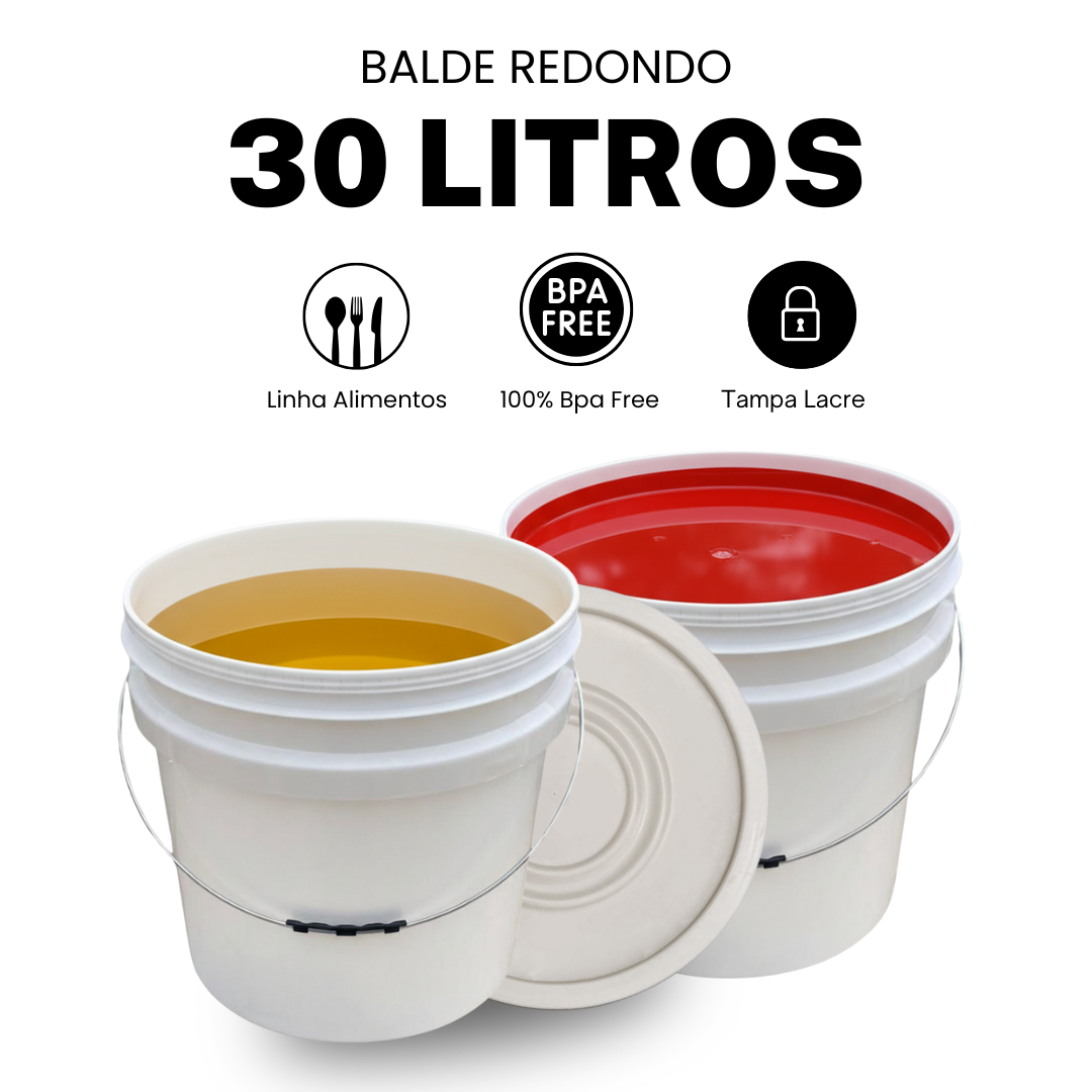 Balde 30 Litros com Tampa Lacre de Vedação e Alça Metálica - Nastripack ...