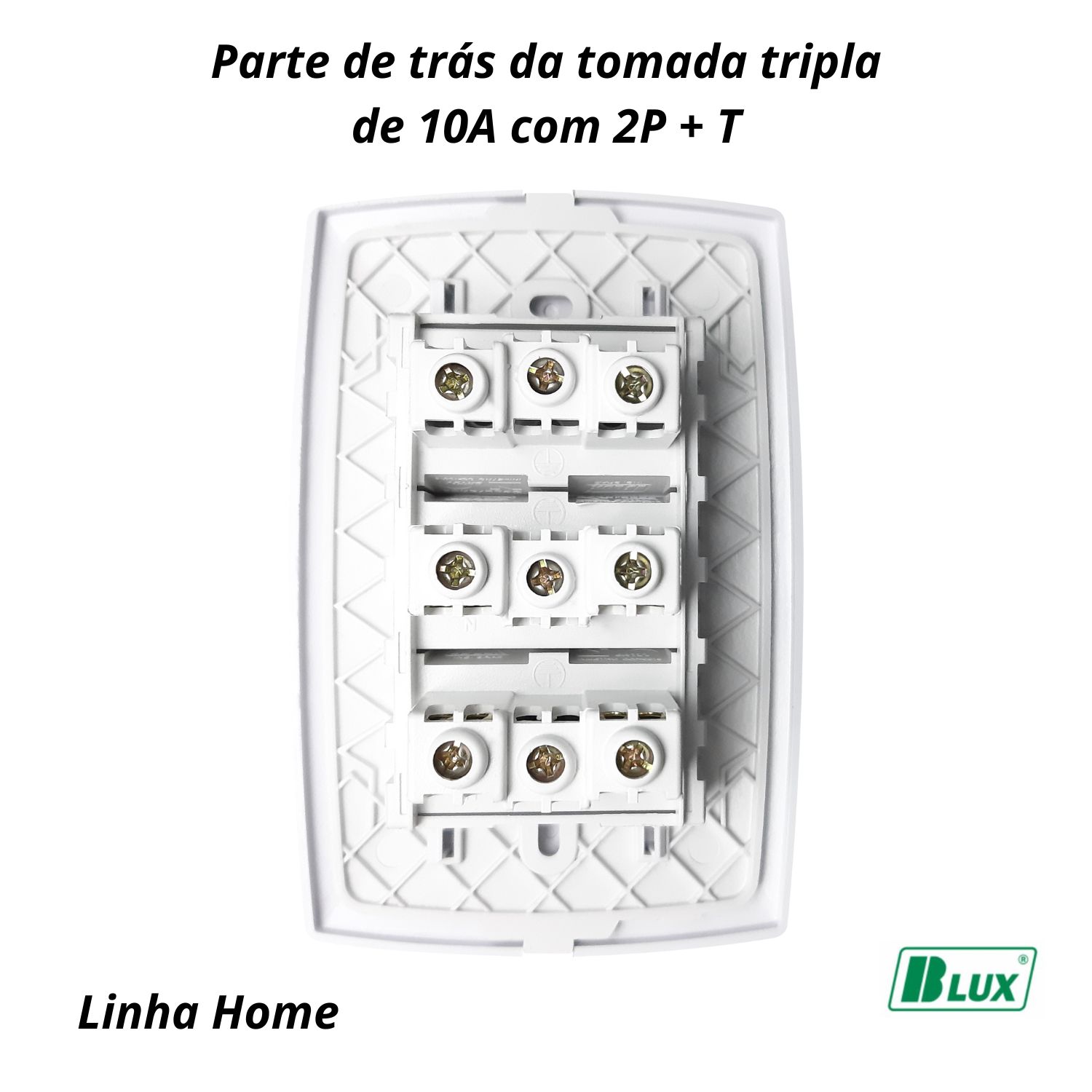Tomada 3 módulos 10A 110v 127v 2P+T Linha Home Blux Branca - sabra ferragens