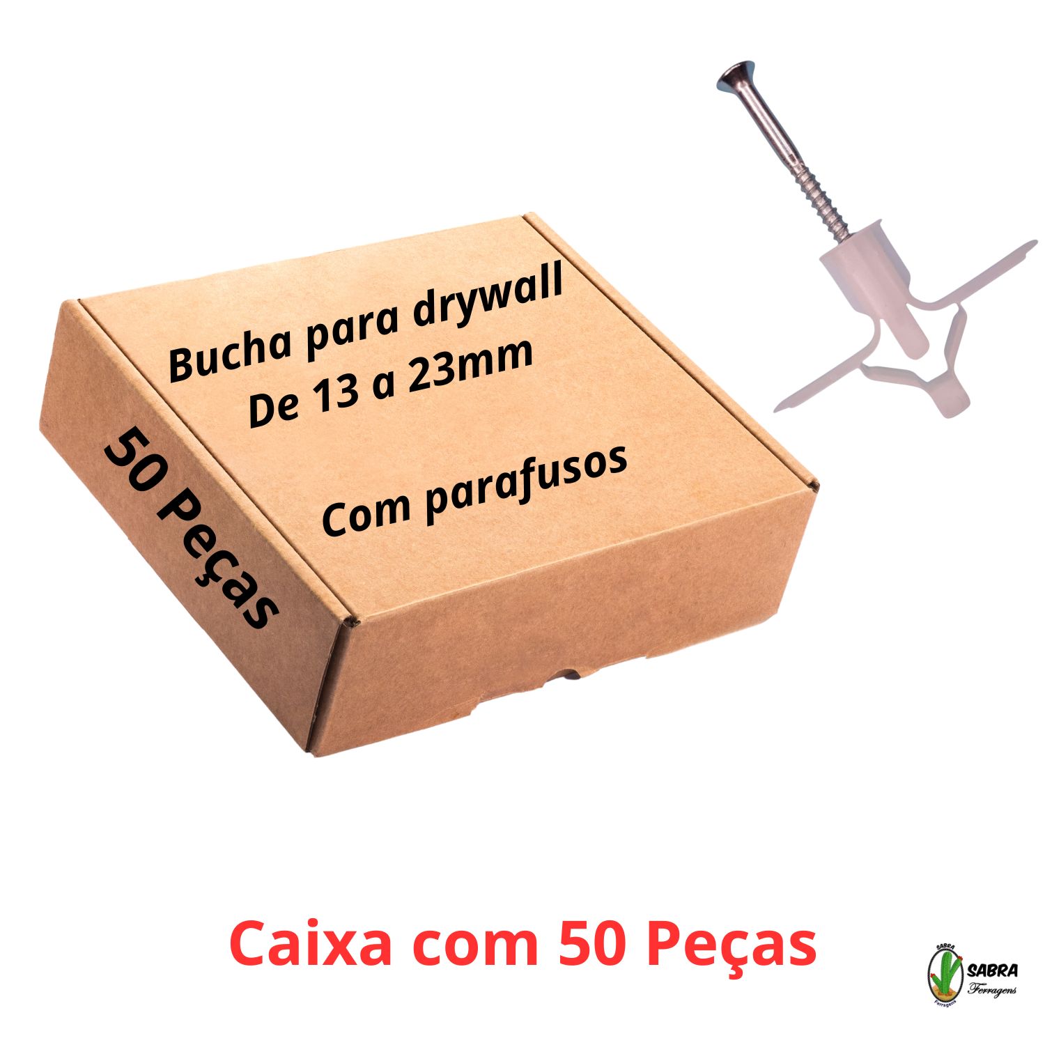 bucha drywall gesso parede oca de 13 a 23mm e parafuso 50 pçs - sabra ...