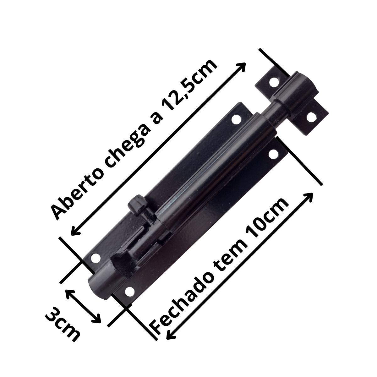 Ferrolho de alumínio preto 10cm para portas e janelas - sabra ferragens