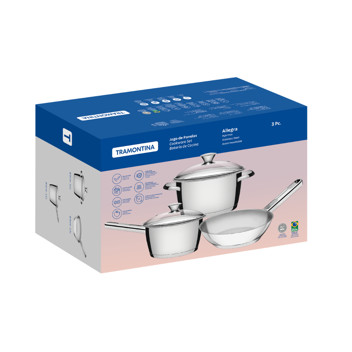 Jogo De Panelas Indução 4 Peças Tramontina Fundo Triplo Com Panela De ...