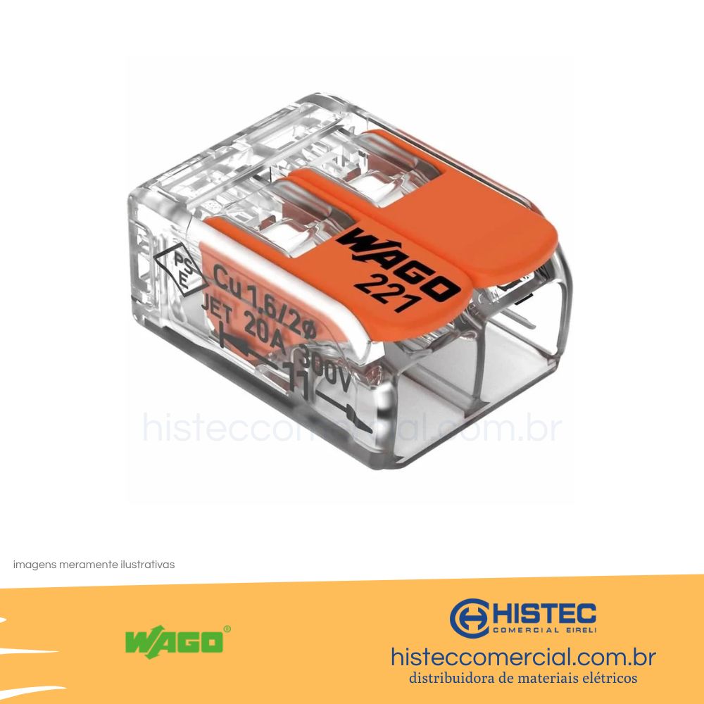 CONECTOR EMENDA WAGO 221-412 2P 0,5~4mm2 32A FLEX/RIG - Histec Comercial Materiais Elétricos