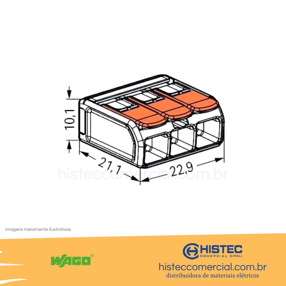 CONECTOR EMENDA WAGO 221-613 3P 0,5~6mm2 41A FLEX RIG - Histec ...