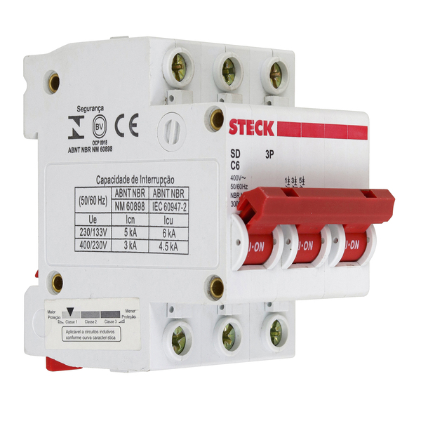 DISJUNTOR TRIPOLAR STECK SD-63.C.06 6A 3KA - Histec Comercial Materiais Elétricos