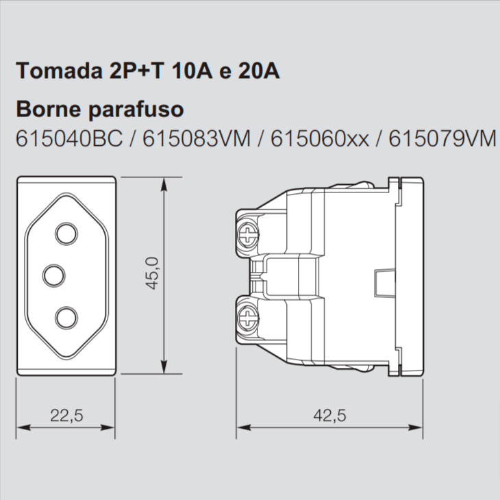 TOMADA 2P+T 20A BR BORNE PARAFUSO 615060BC PIAL PLUS+ - Histec ...