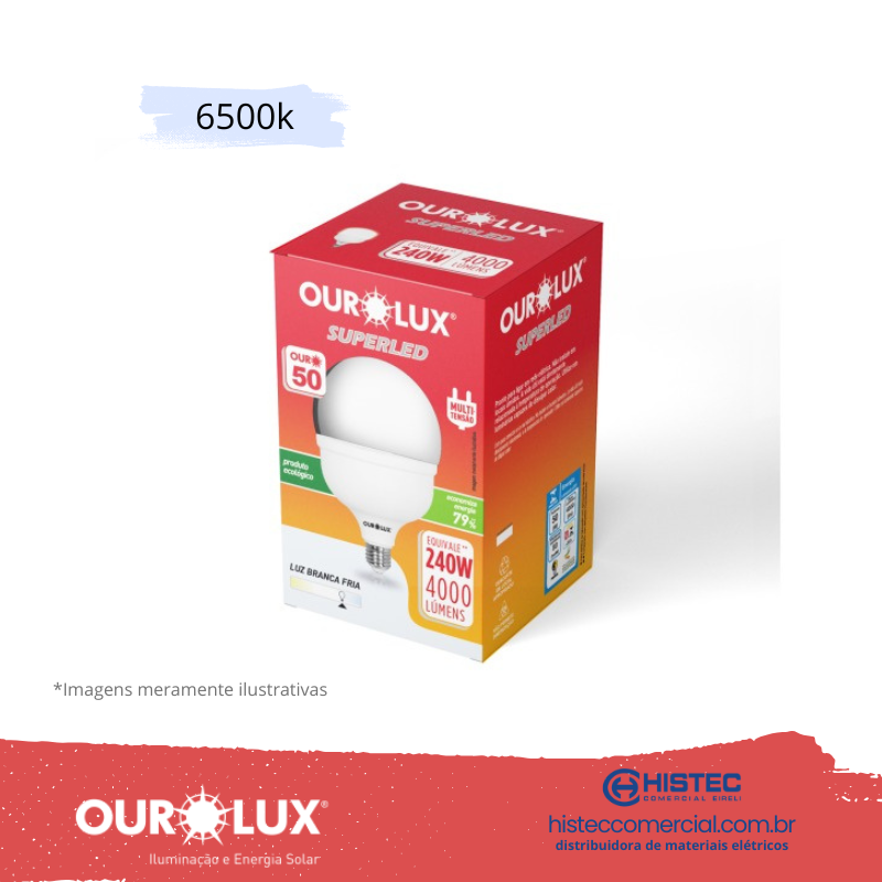 LÂMPADA SUPERLED BULBO T ALTA POTÊNCIA OUROLUX 50W E27 BIVOLT 6500K - Histec Comercial Materiais ...