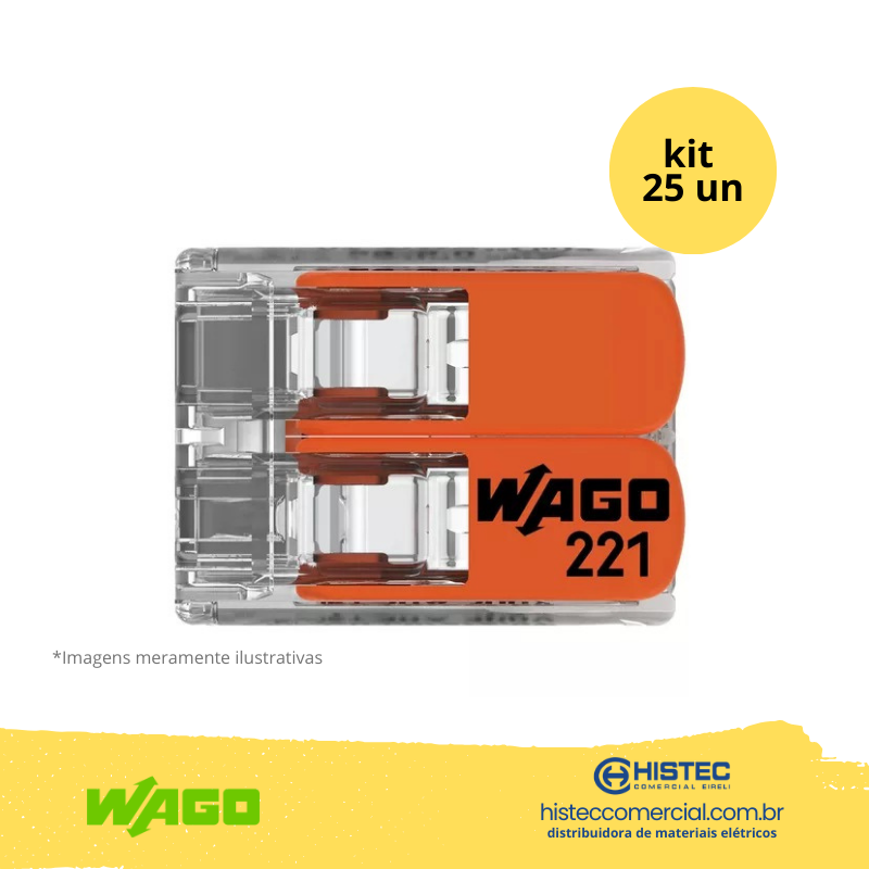 KIT CONECTOR WAGO 221-612 2P 0,5~6mm2 41A COM 25 PEÇAS - Histec ...