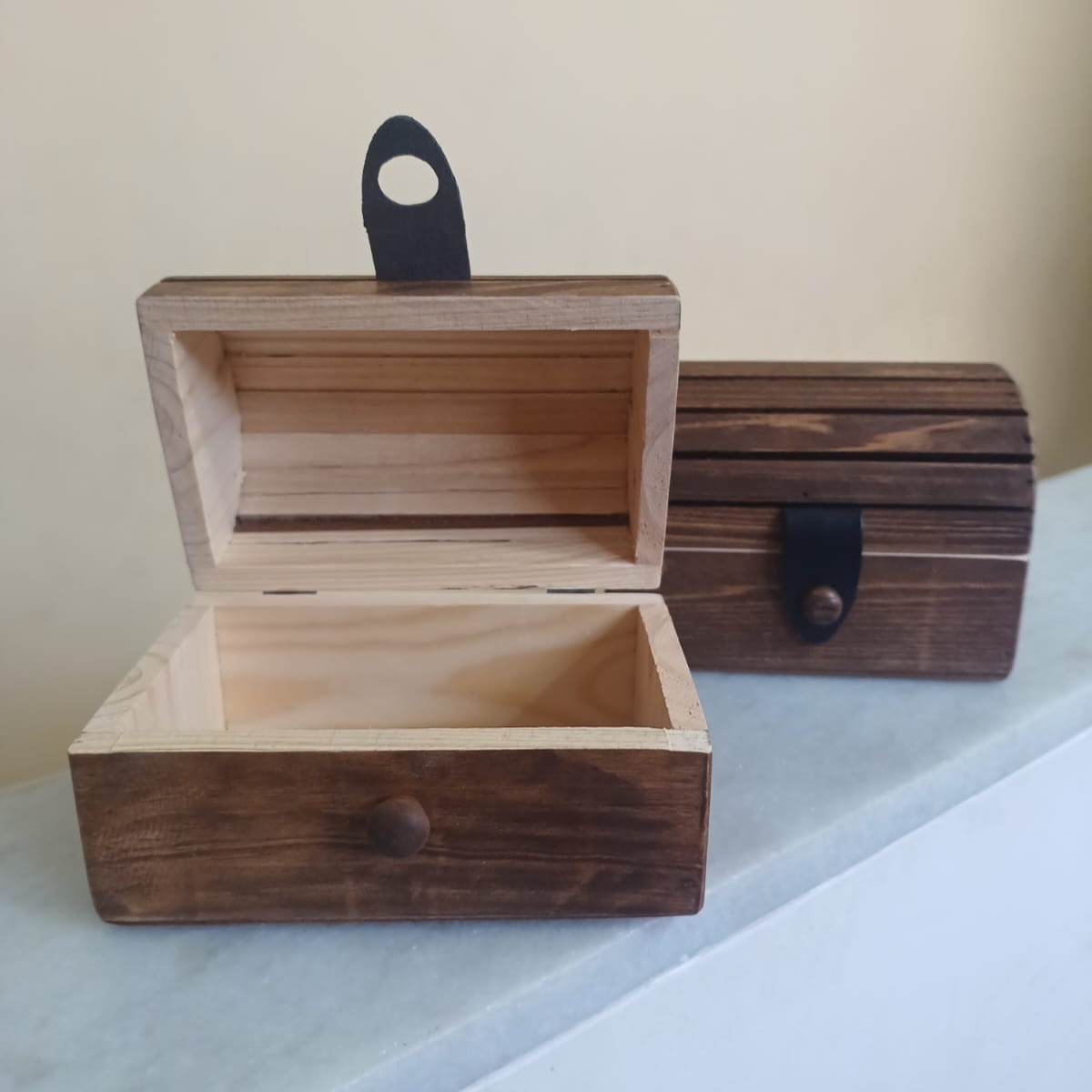 4 minis baús artesanais madeira pinus FMS Madeirartt - FMS MadeirArtt