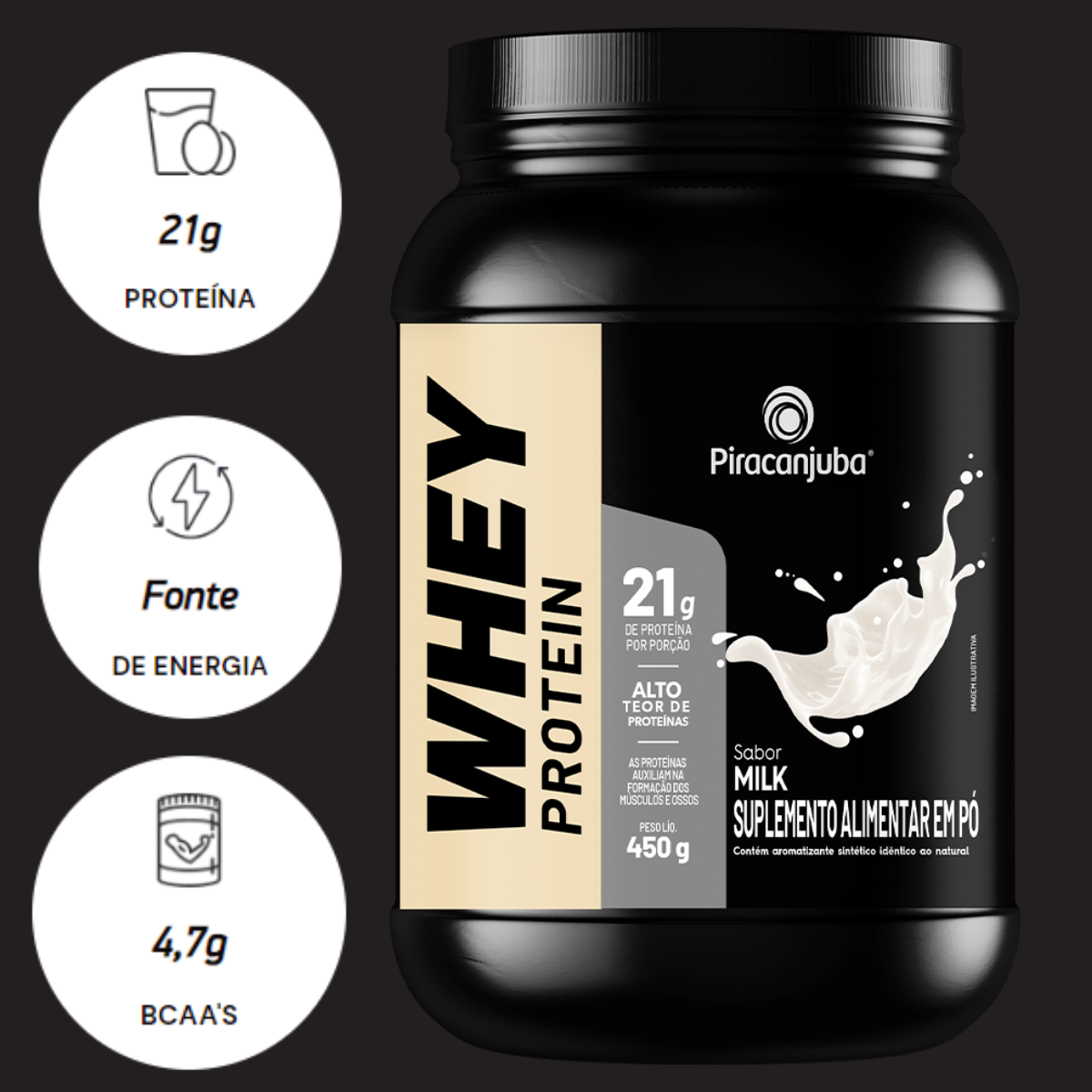 Whey em Pó 21g Piracanjuba Milk | Brava Distribuidora - Brava Distribuidora