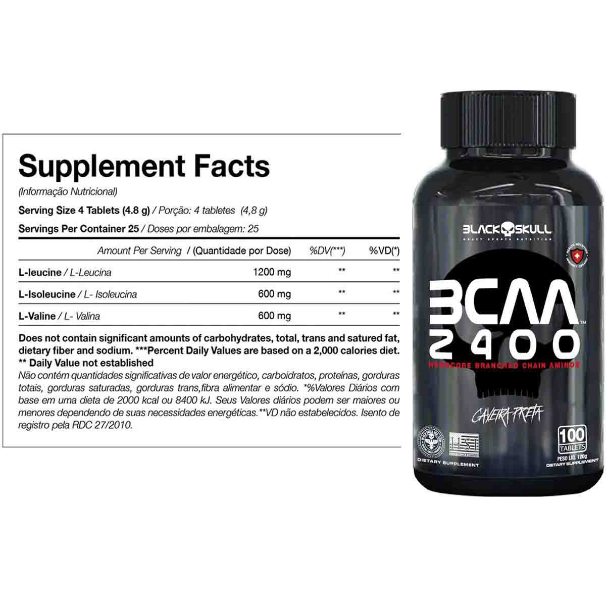 BCAA 2400 Suplemento Aminoácido 100 Tablets Black Skull - Dix ProFit ...