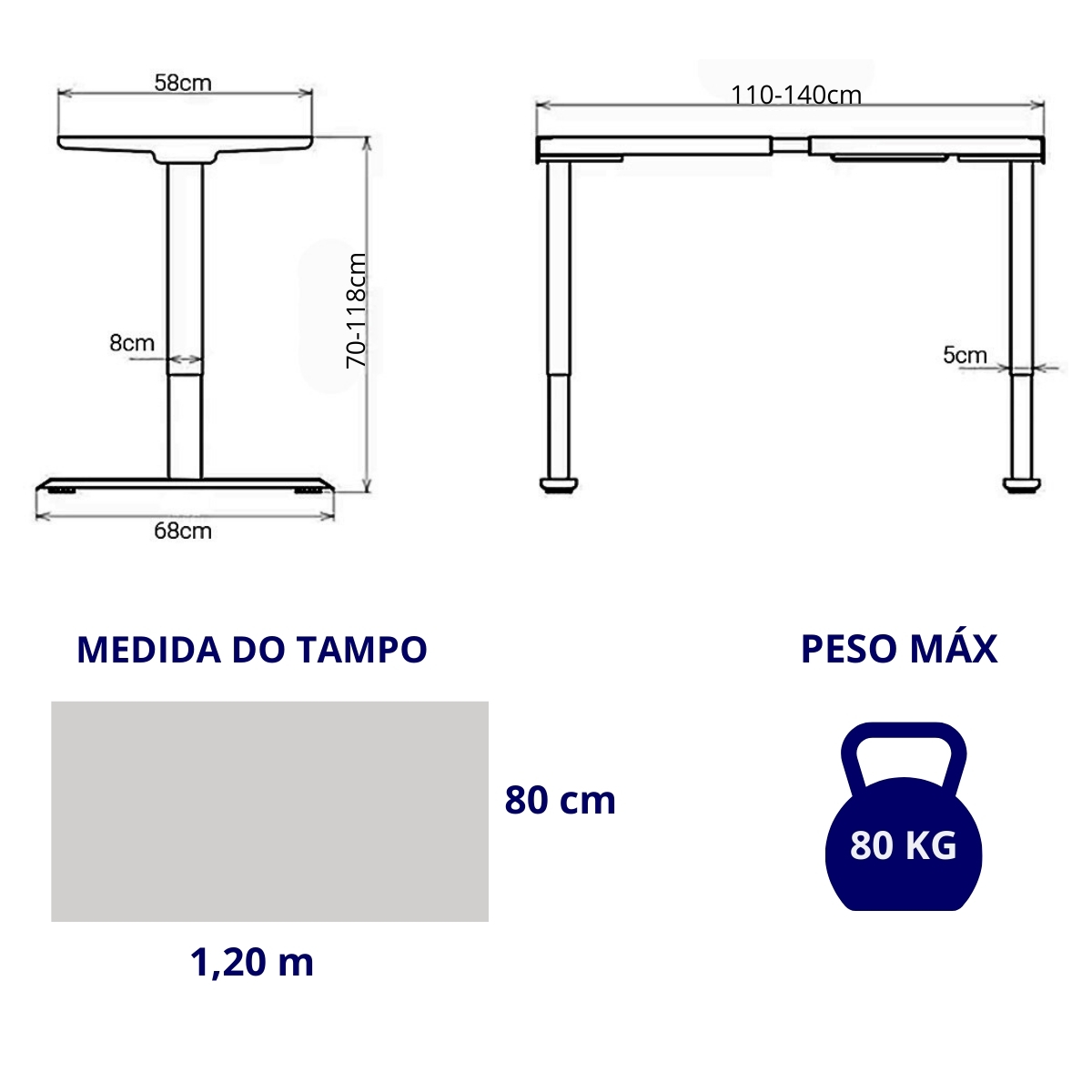 Mesa Elétrica Com Regulagem De Altura Automática 01 Motor Branco - wp ...