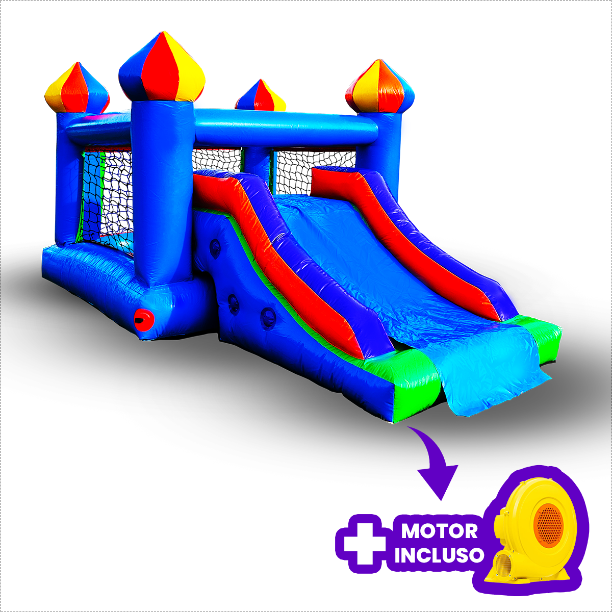 Castelinho Pula Pula c/ Escorrega Inflável - Azul Multicolor c/ Motor ...