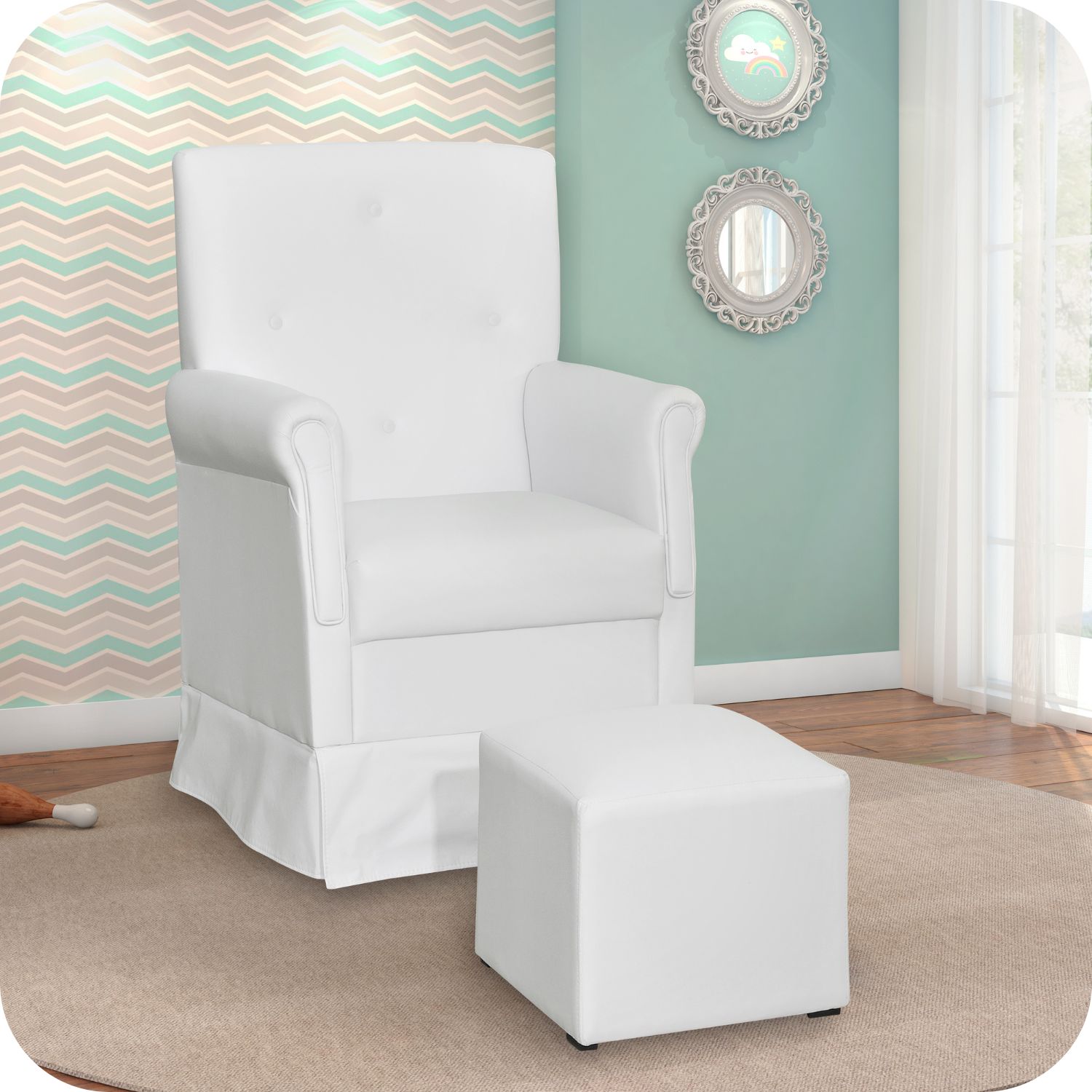 Poltrona Amamentação Balanço + Puff Suzi Corino Branco - Mima Mamãe ...