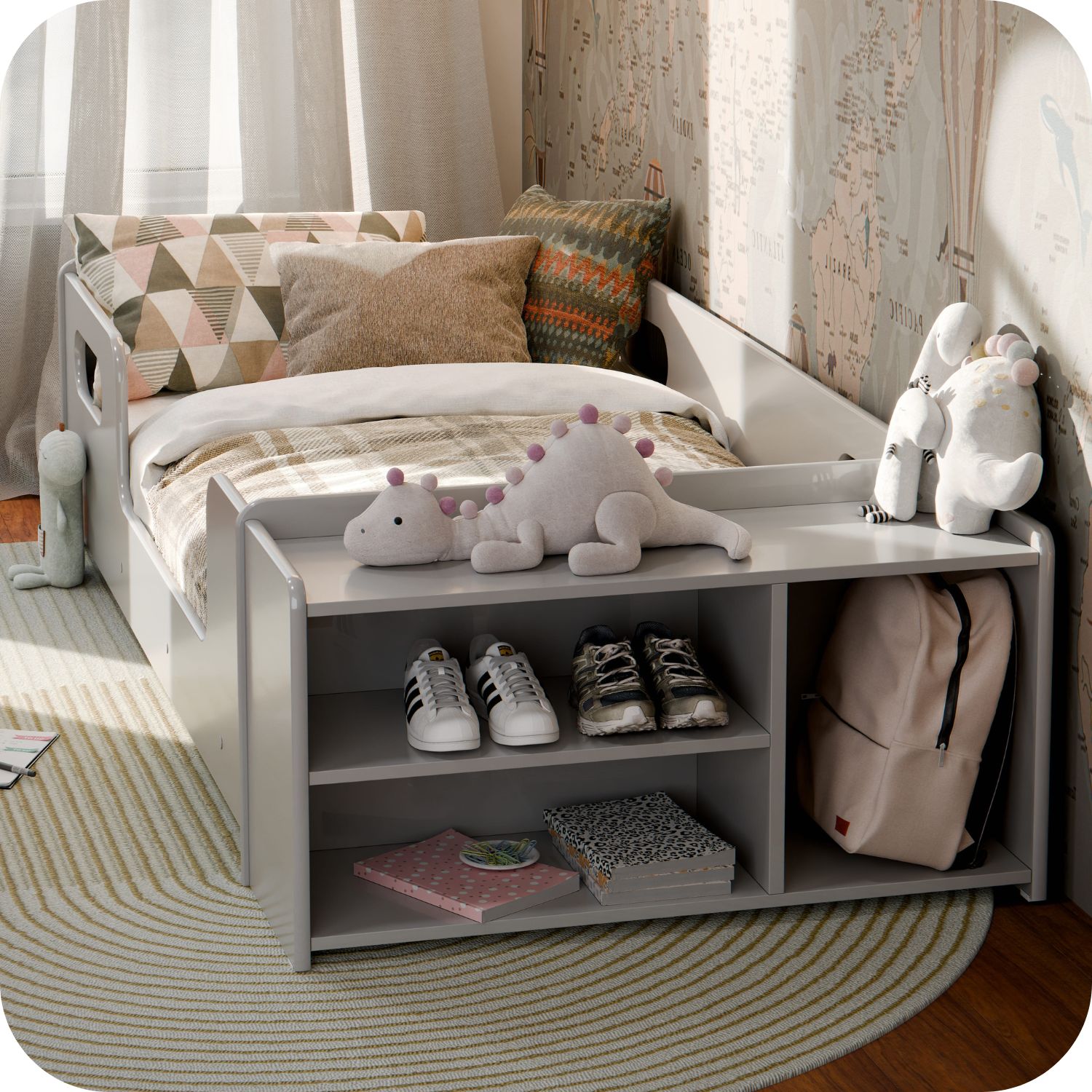 Mini Cama Infantil Montessoriana Aconchego com Nicho Cinza - Mima Mamãe ...