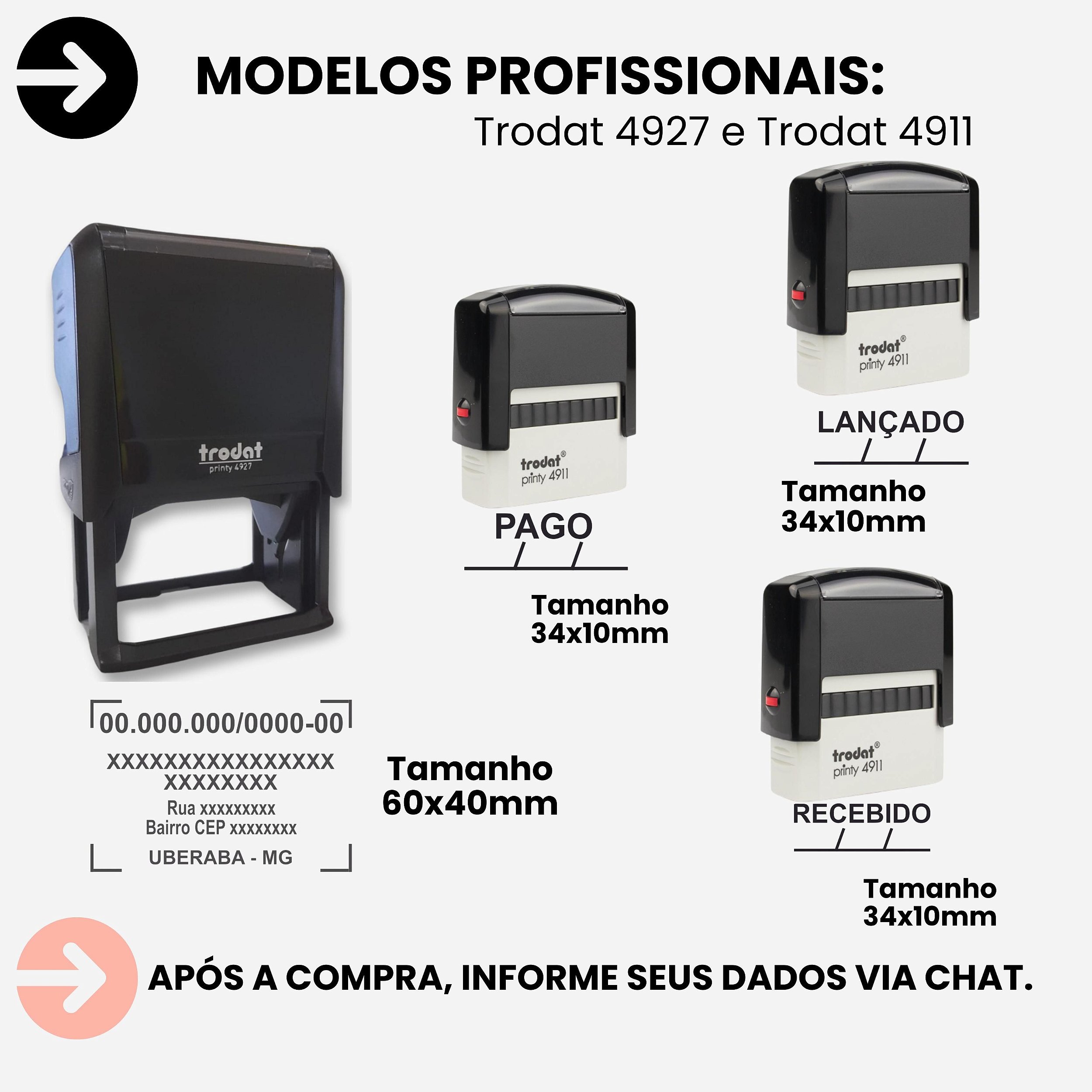Kit 4 Carimbos CNPJ PAGO RECEBIDO LANÇADO Empresa Escola - Tectoner