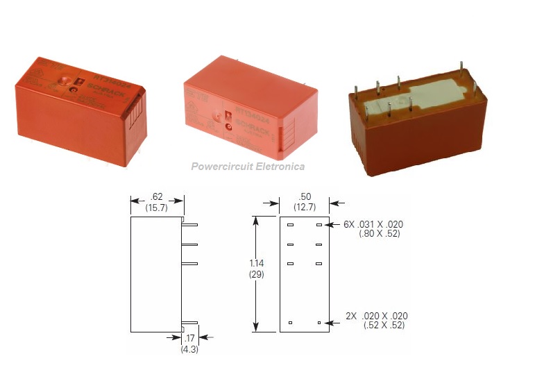 Rele 24V 16A 1 Contato 8 Pinos RT314024 250VAC 9-1393239-8 Schrack ...