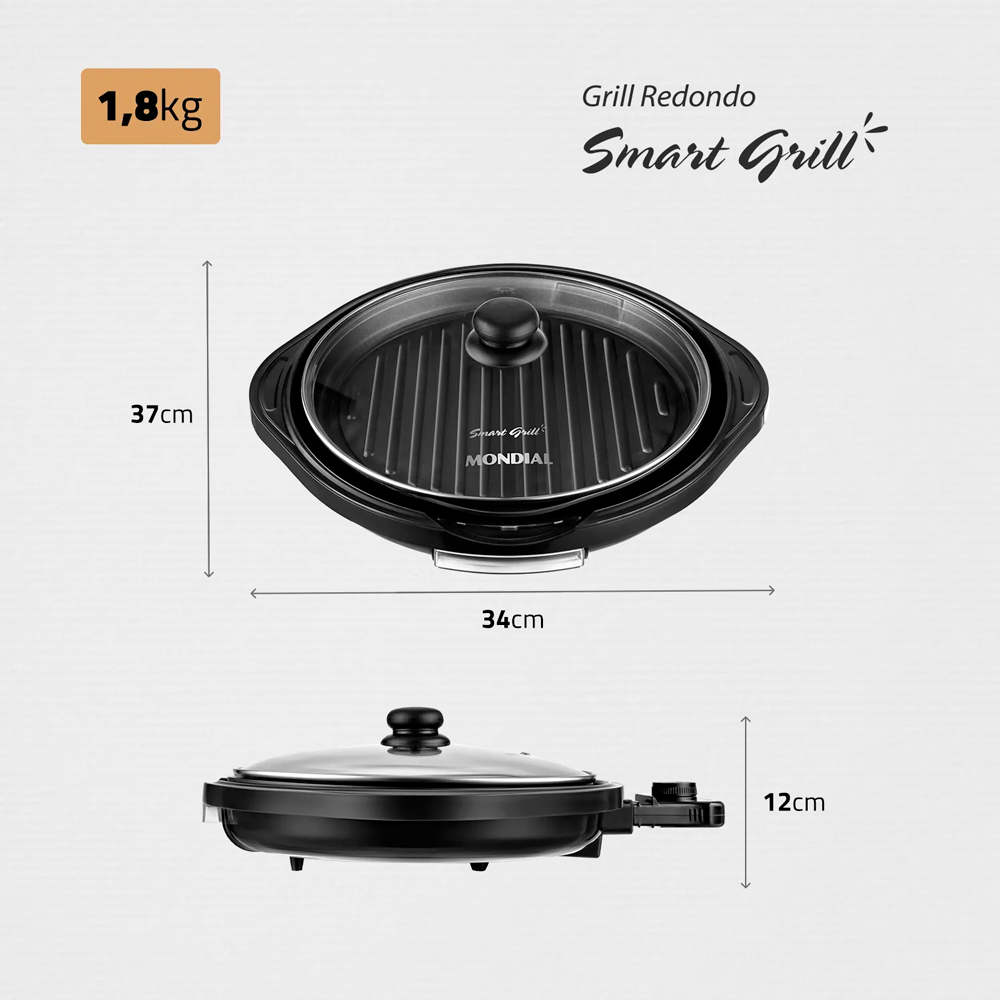Grill Redondo Mondial Smart Grill G-04 Preto 127V - REP STORE