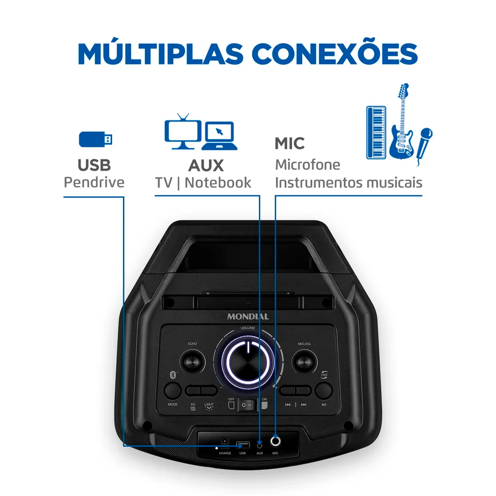Caixa Som Party Box Mondial Bivolt Pbx-600-a - REP STORE