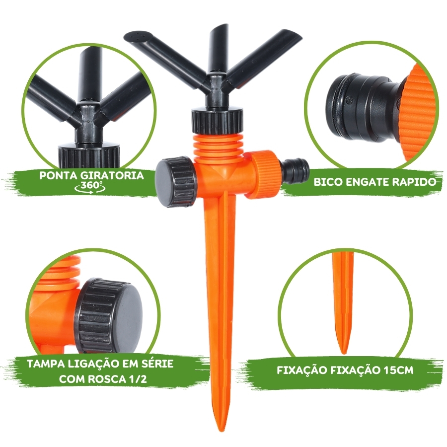 Irrigador Giratório Aspersor De Jardim com 3 Jatos - Ferraweb