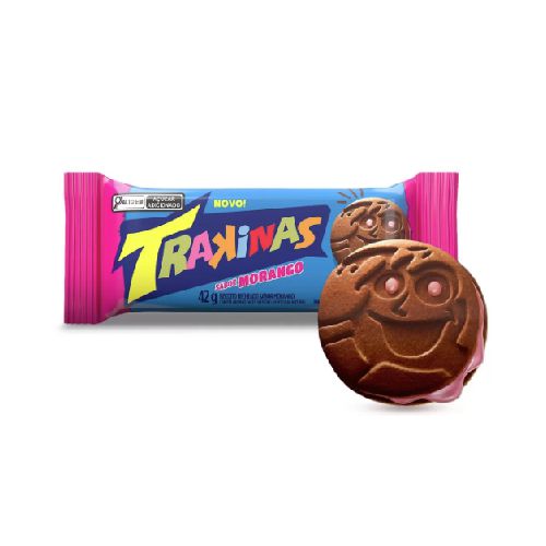 Biscoito Trakinas Recheado Sabor Morango 42G - Loja de festa Cabral e Sousa
