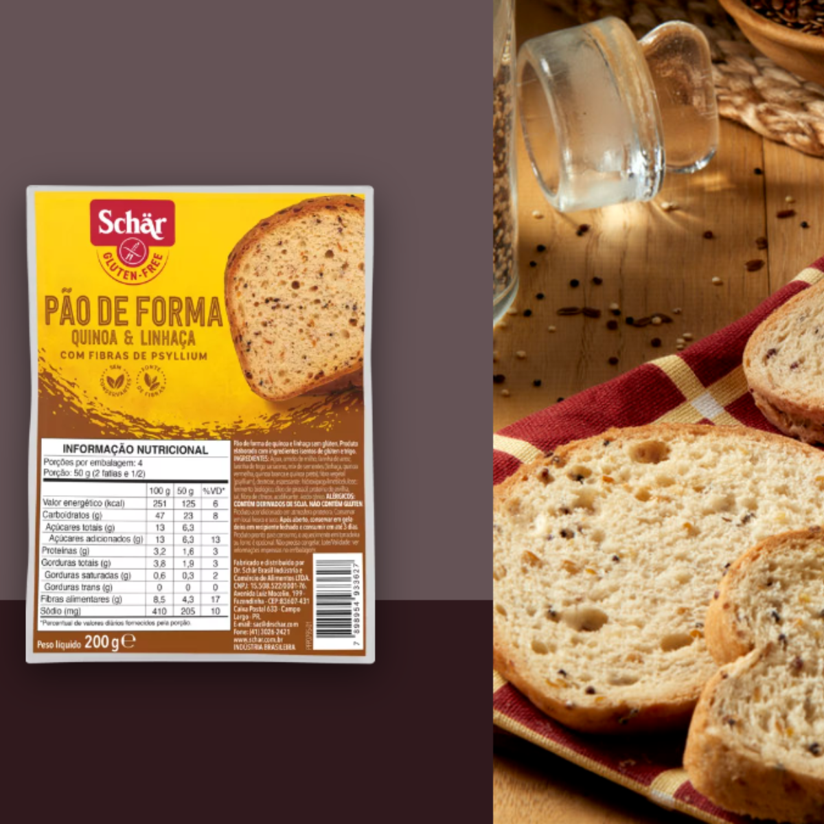 Pão de Forma Quinoa e Linhaça Schar Sem Glúten/Lactose 200g - Pandix ...