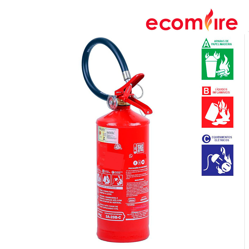Extintor de pó quimico 4 kg ABC - 2A 20BC - Ecomfire Loja De ...