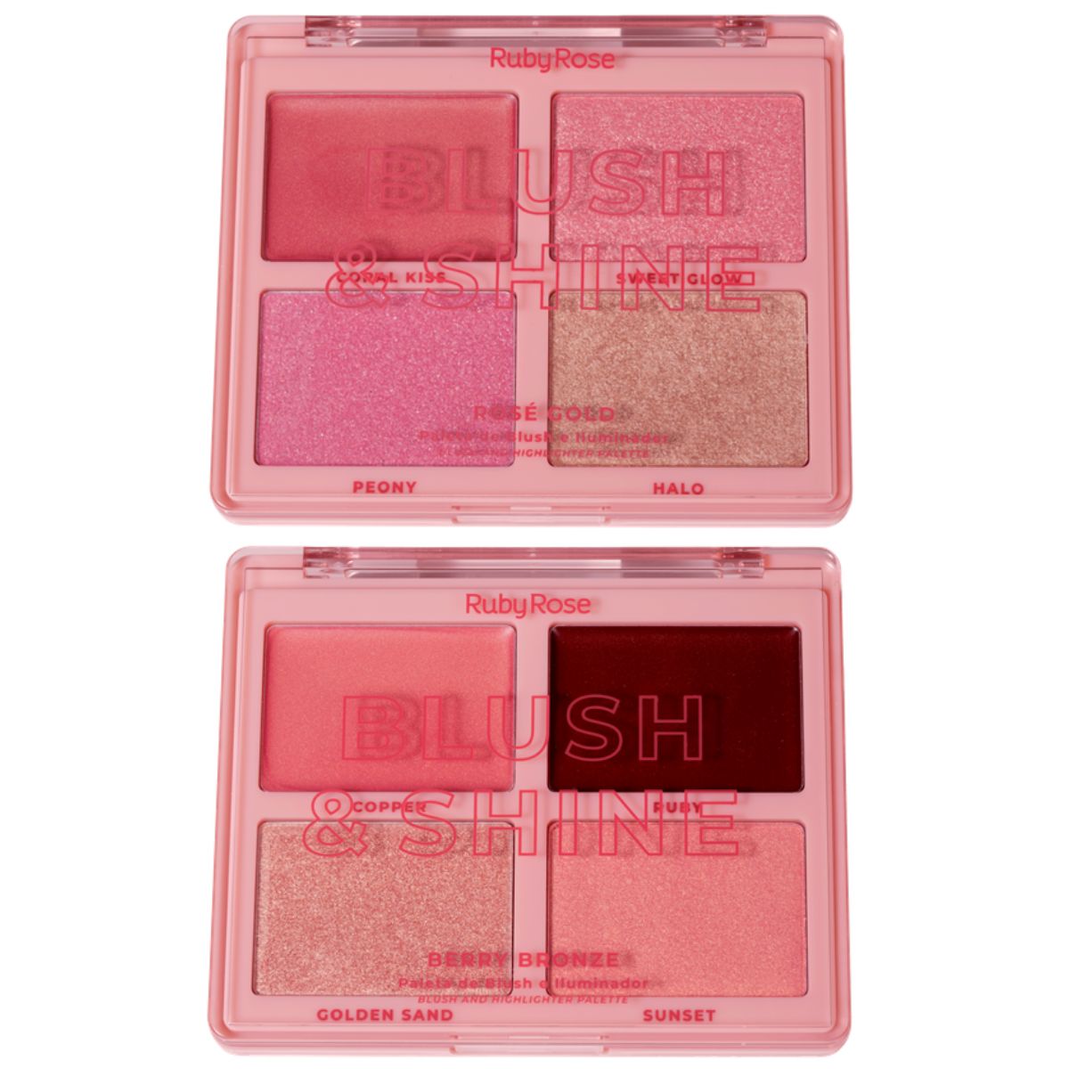 Paleta De Blush E Iluminador Blush & Shine Ruby Rose HBM1001 - Bretalle