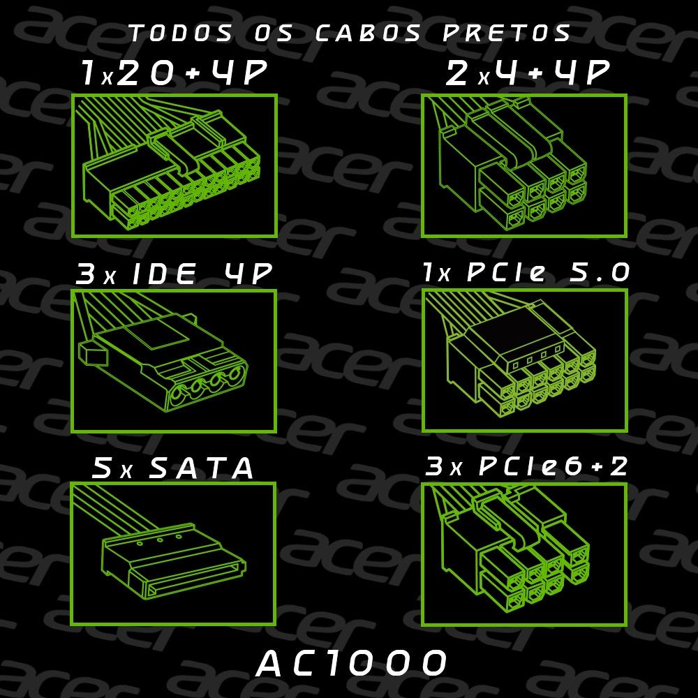 FONTE 1000W 80 PLUS GOLD FULL MODULAR AC1000 ACER - Vidacom