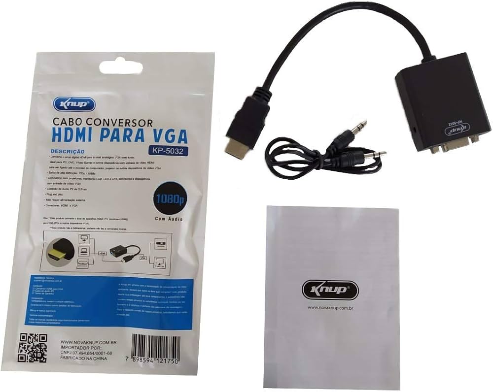 CABO CONVERSOR HDMI PARA VGA COM AUDIO INTEGRADO MARCA KP-5032 KNUP ...