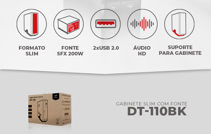 GABINETE SLIM DT-110BK COM FONTE PS-200SFX C3TECH - Vidacom