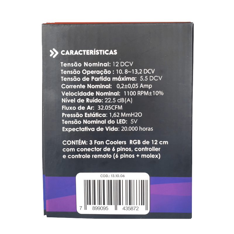 KIT CONTROLADORA 3 FANS COOLERS RGB 12X12CM FC1306 HAYOM - Vidacom