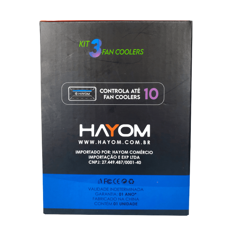 KIT CONTROLADORA 3 FANS COOLERS RGB 12X12CM FC1306 HAYOM - Vidacom