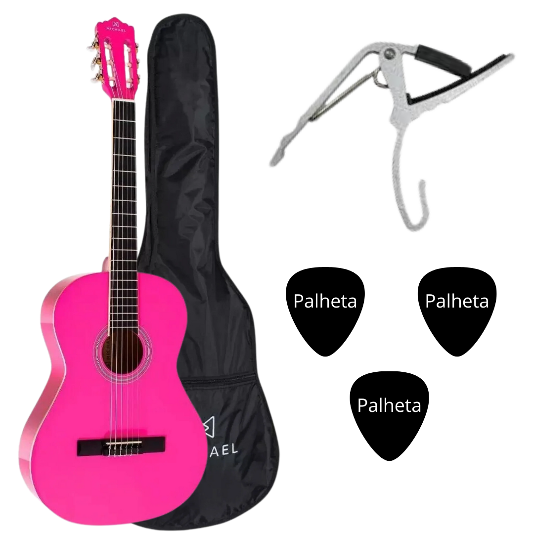 KIT Violão Nylon + Capa + Capotraste + 3 Palhetas [Michael VM19E ...
